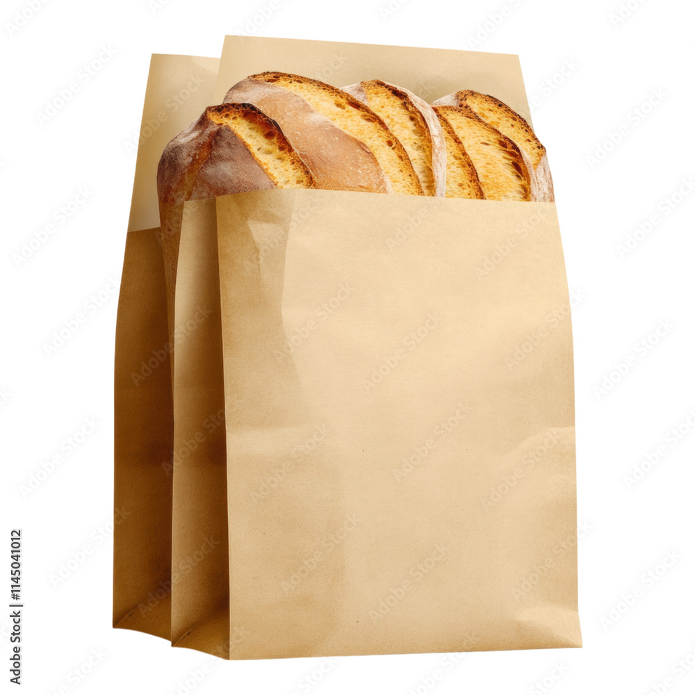 Tall paper bag design for bread display, ideal for branding and product ...