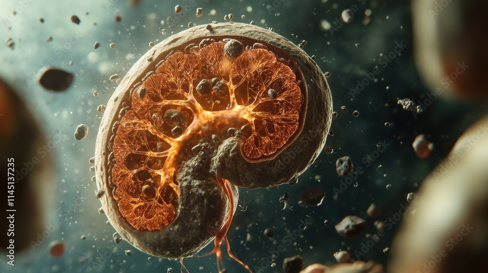 3D Rendering of Kidney Stones: A Detailed Cross-Section of the Kidney's ...