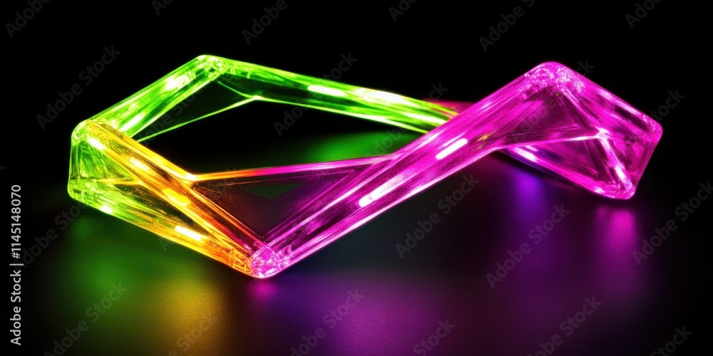 An overlapping double-diamond neon frame in vibrant magenta and bright ...