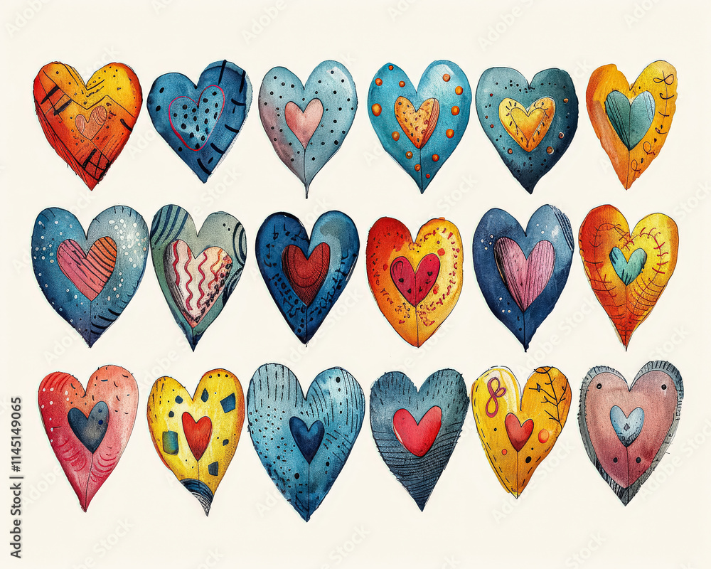 Collection of hearts in various colors and sizes, with some hearts ...