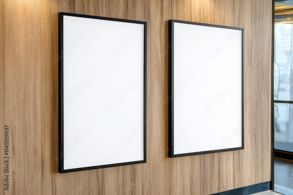 Mockup. Office wall poster mock up. Two blank white vertical ...