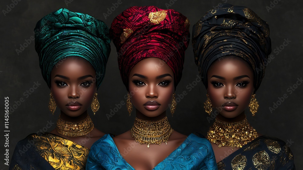 Black History Month Three African Women in Traditional Dress and ...