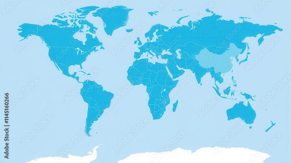 World political map in blue and white colors, showing all countries and ...