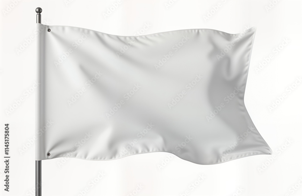 Blank white flag waving on pole. Empty flag template isolated on white ...