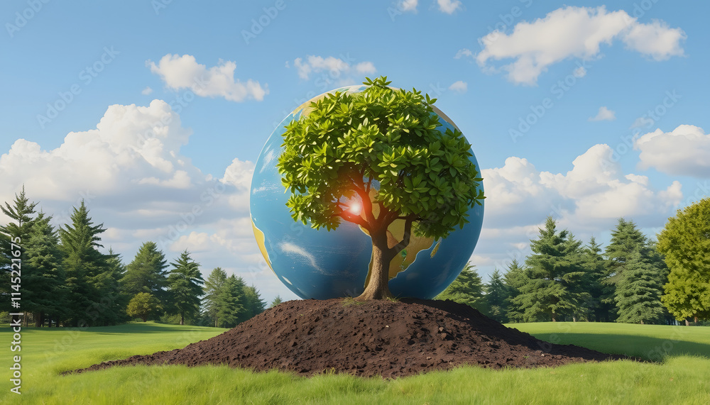 Globe and Planting trees to help increase oxygen in the air and reduce ...