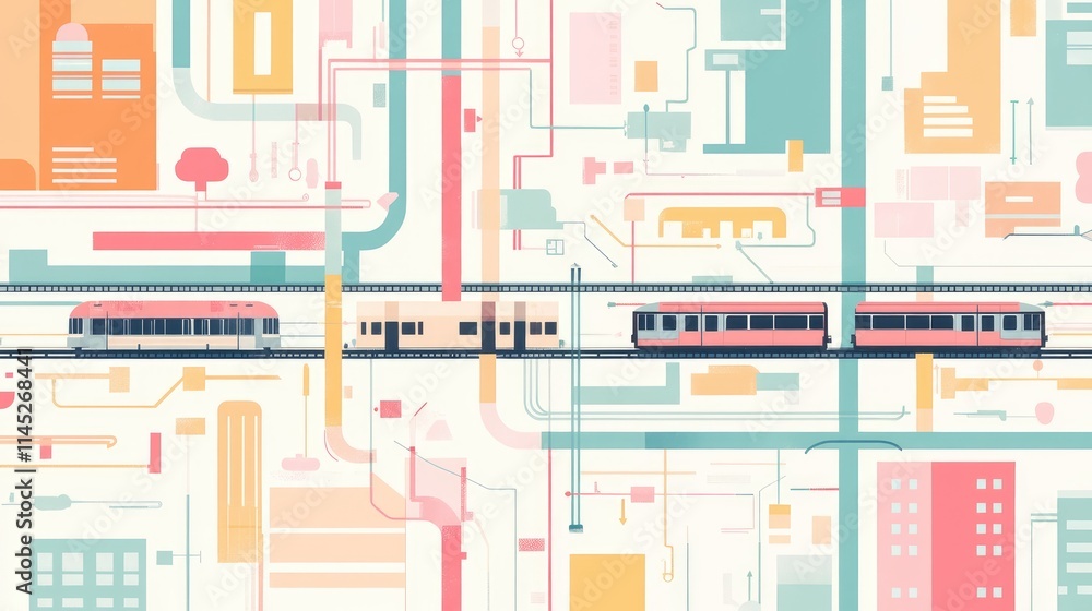 public transit map flat design front view urban planning animation ...