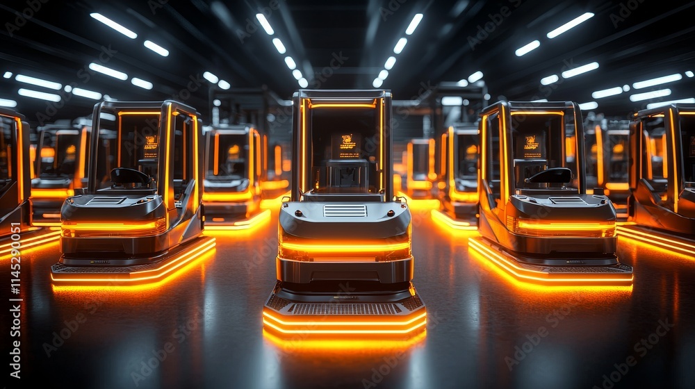 Fully automated logistics center illuminated by dynamic LED lights ...