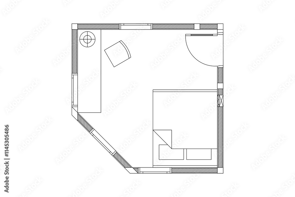 Minimal layout bed room of floor plan of interior design with vector ...