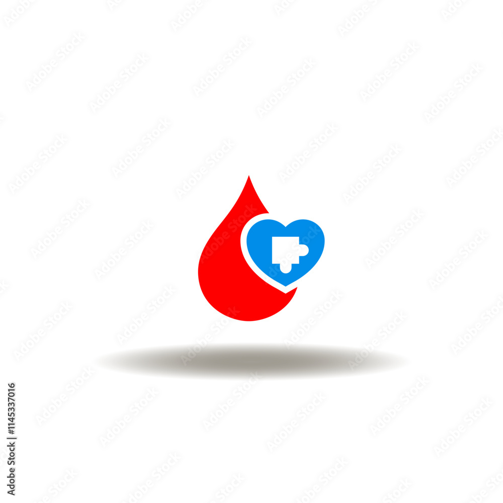 Vector illustration of drop blood and heart with puzzle piece. Icon of ...