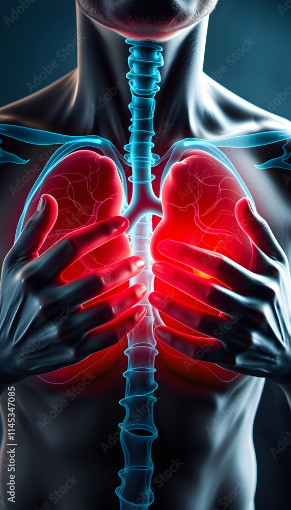 Chest pain and stressful panic attack medical issue concept as a symbol ...