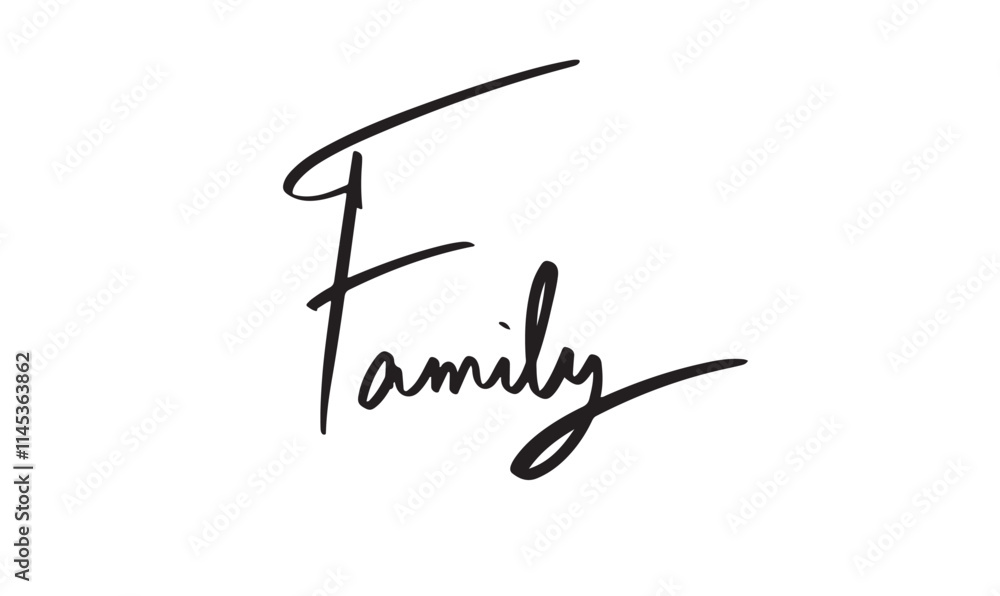 Family text font script black color typography lettering hand written ...