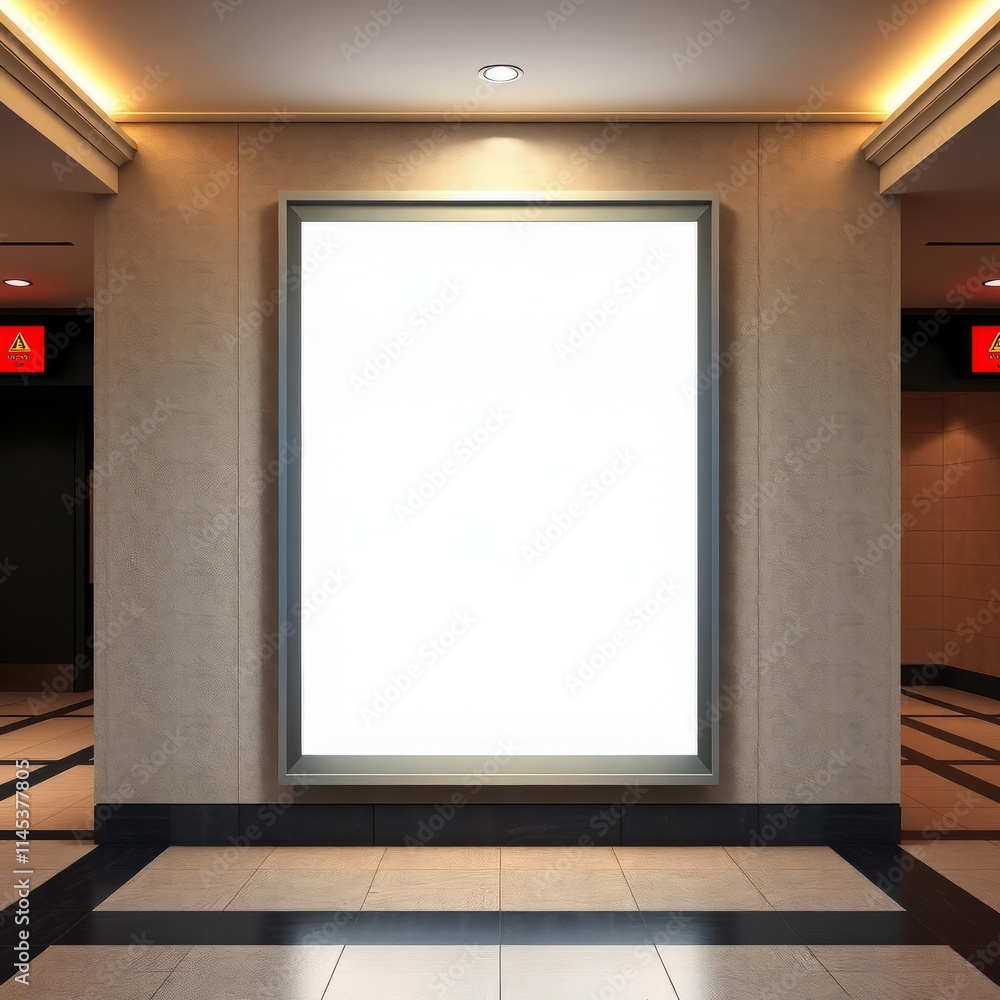 Foto de Stock Empty isolated cinema poster panel on the wall of theater ...