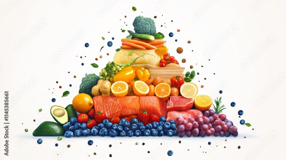Modern Food Pyramid Design Illustrating Healthy Eating Guidelines and ...