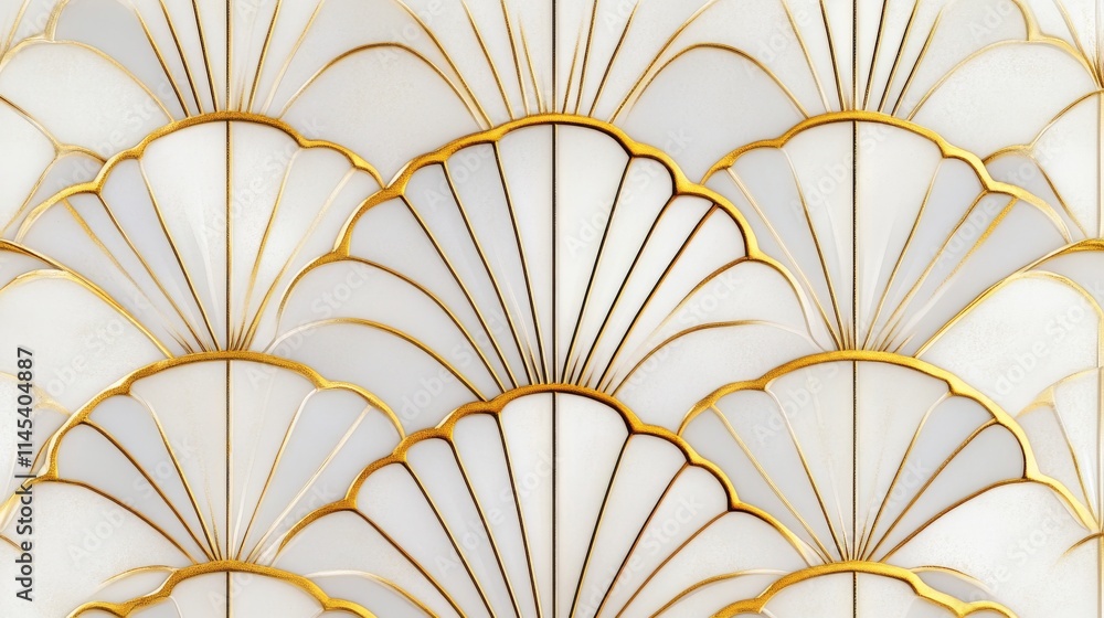 15.Minimalistic geometric art deco pattern in white and gold, with a ...