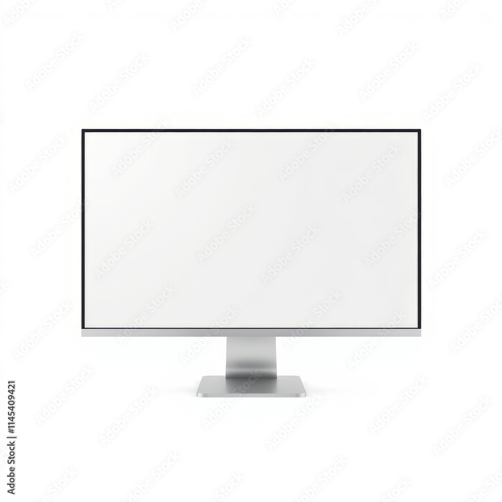 Computer monitor mockup pc template with blank screen silver desktop ...