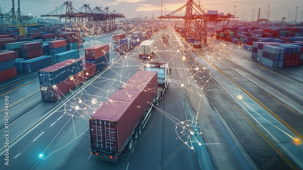 Vibrant Global Logistics Network Visualization with Connected Trucks ...