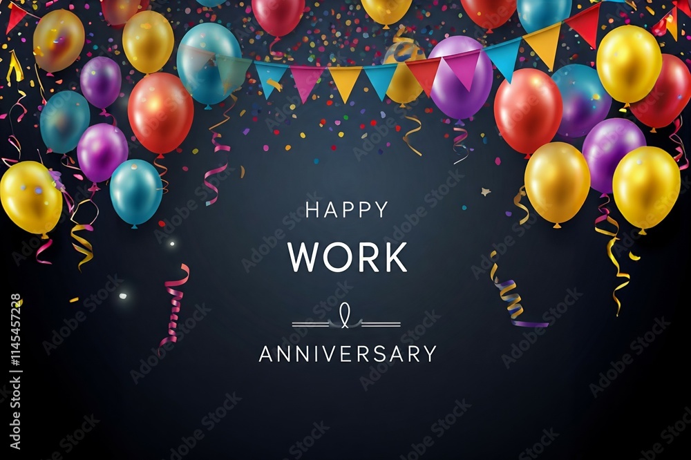 Happy Work Anniversary Celebration Background with Balloons and ...