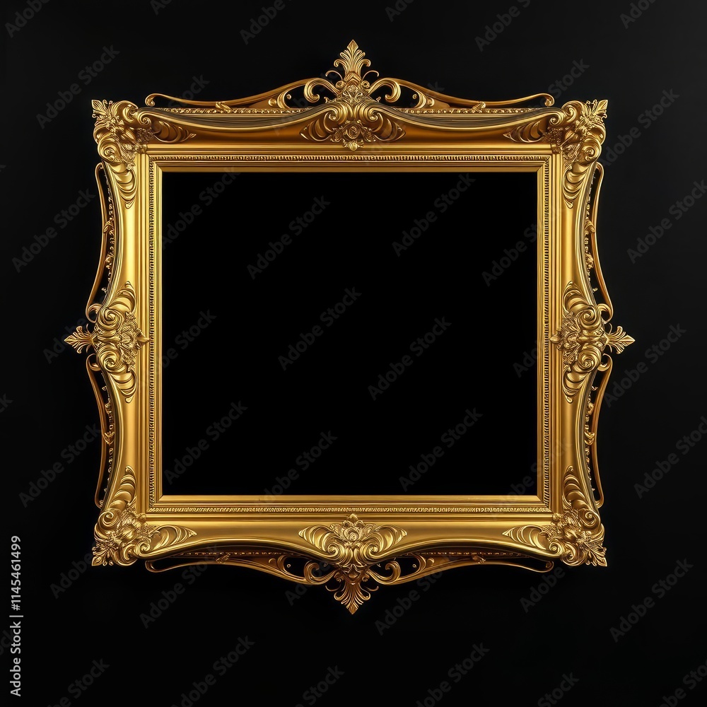 Gold vintage picture frame on black color wall background copy space ...