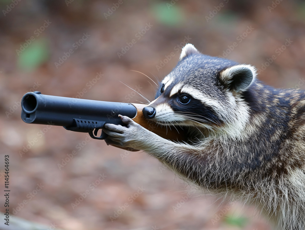Raccoons wielding shotguns imaginative dynamic adventurous whimsical ...