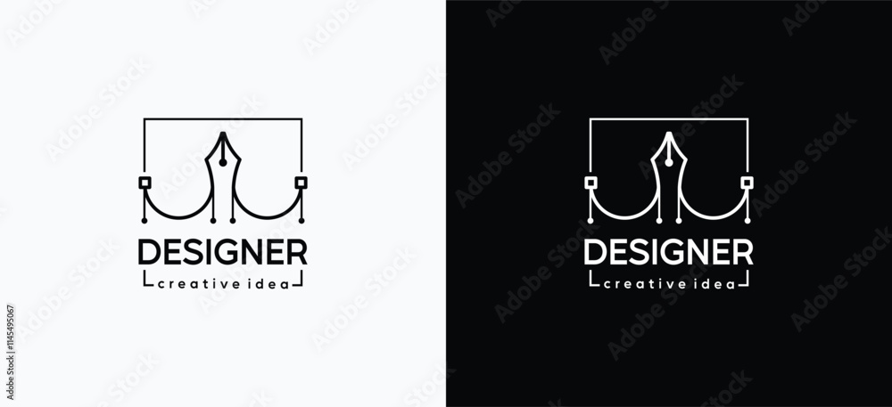 Logo for designer or illustrator with pen tool cursor icon symbol, curve control point art Stock ...