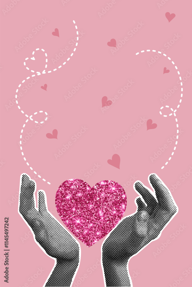 Trendy halftone collage. Postcard in collage style for valentine's day ...