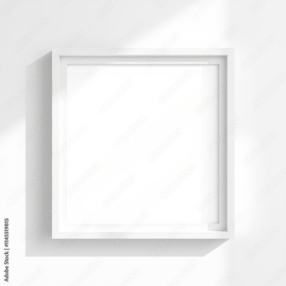 Minimal empty square white frame picture mock up hanging on white wall ...