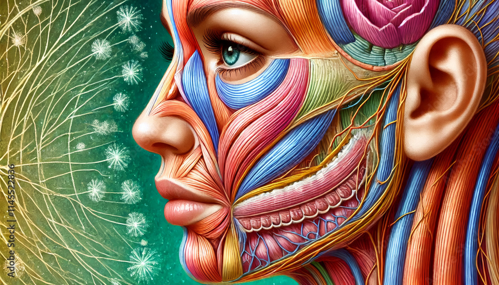 Artistic depiction of human cheek structure in cross-section ...