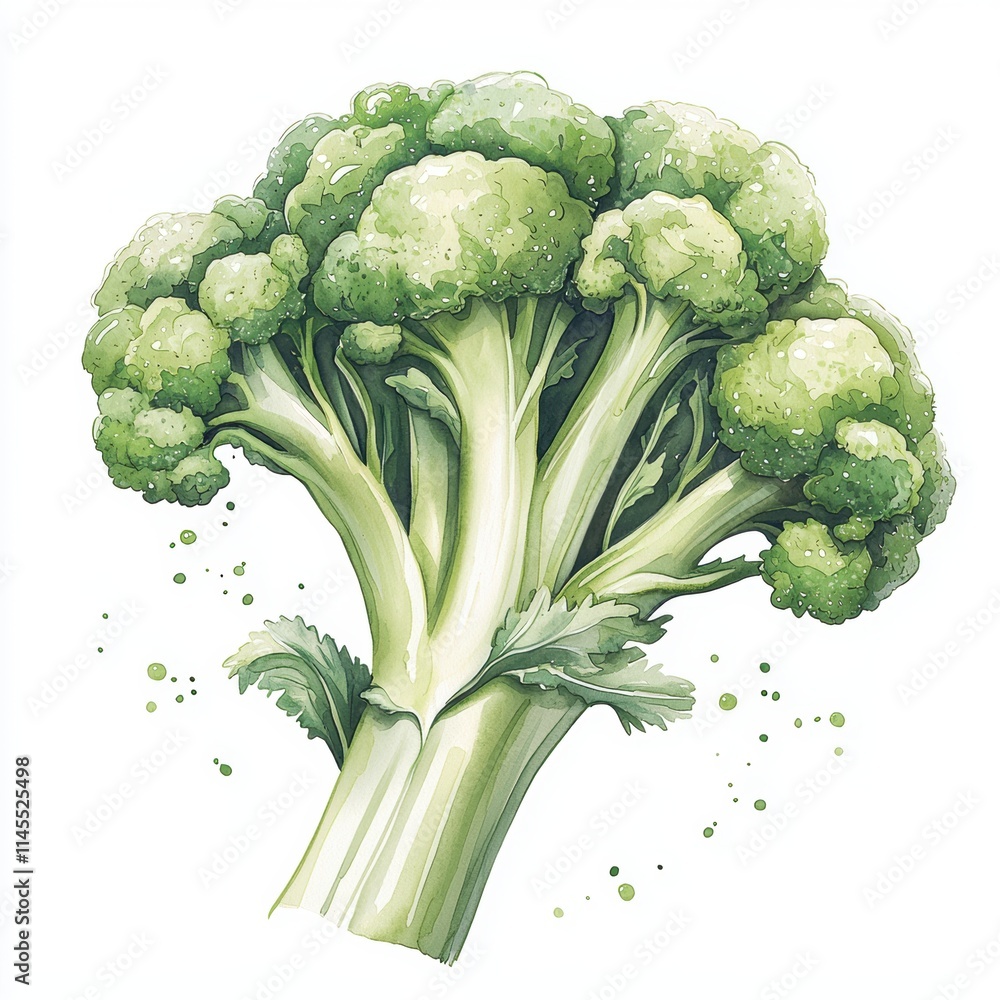 Watercolor broccoli illustration white background food art nature Stock ...
