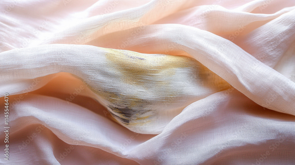 soft, translucent fabric in a delicate pastel pink shade, whose folds ...