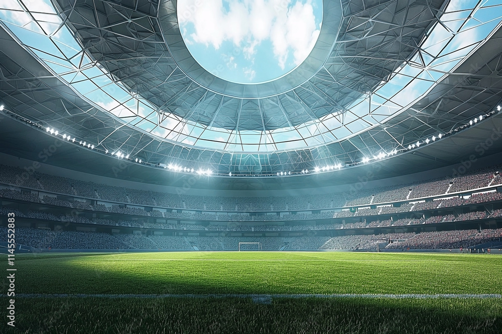 Modern Football Stadium Filled with Fans and Dome Ceiling Design Stock ...