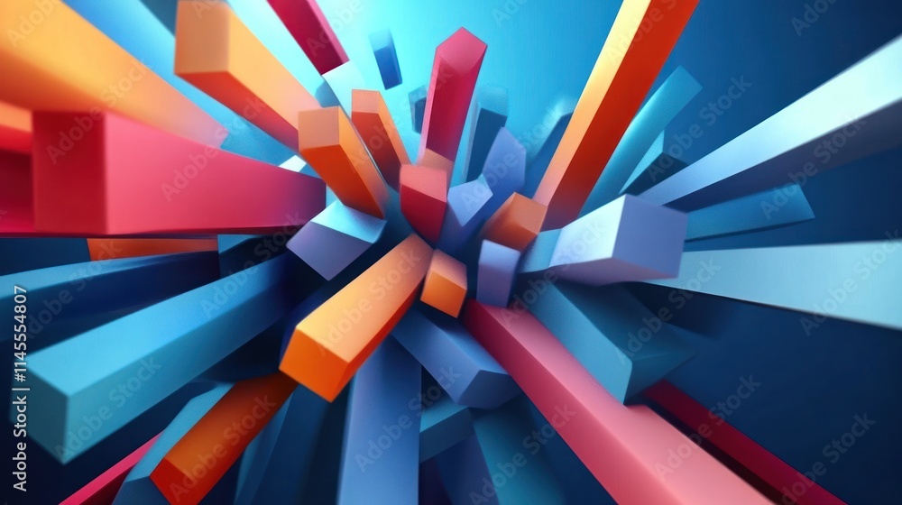 Abstract Colorful 3D Explosion of Geometric Shapes: A vibrant digital ...