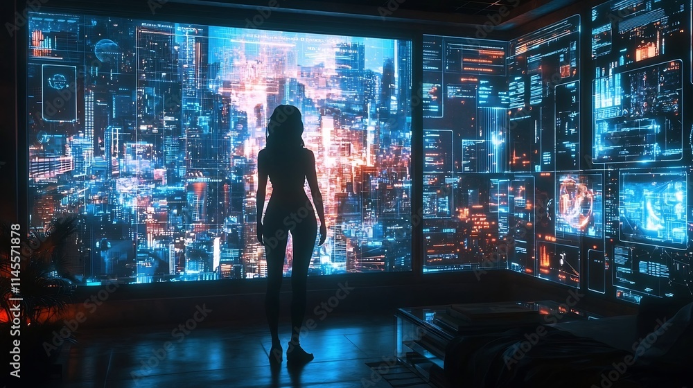 Ilustración de Stock Futuristic AI powered digital engagement hub ...