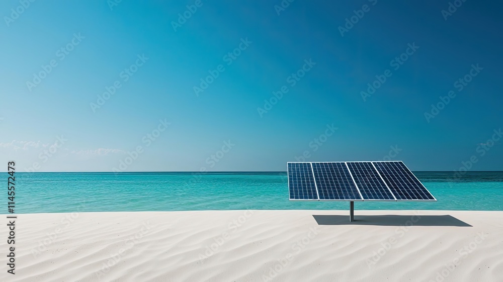 Net zero sustainability concept. Solar panel installation on a sandy ...