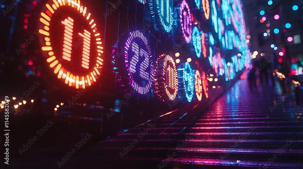 Stunning digital New Year countdown scene with bold large format clock ...