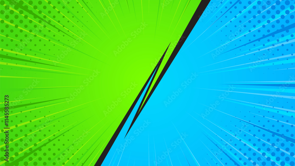 Bright green and blue comic cartoon background. Abstract pop art comic ...