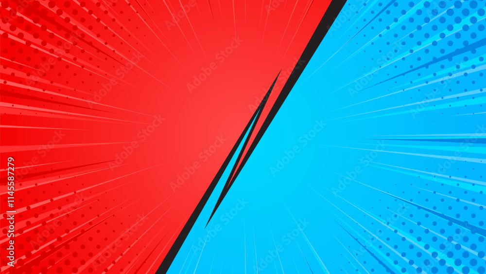 Red and blue heroes comic cartoon background. Abstract pop art comic ...