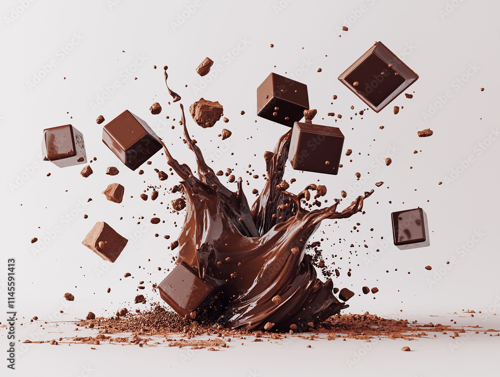 High-Quality PNG Chocolate bar pieces falling on white background. Milk ...