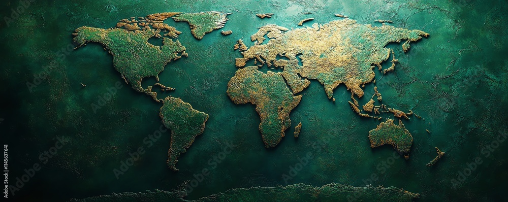 Detailed world map with continents in different shades of green ...
