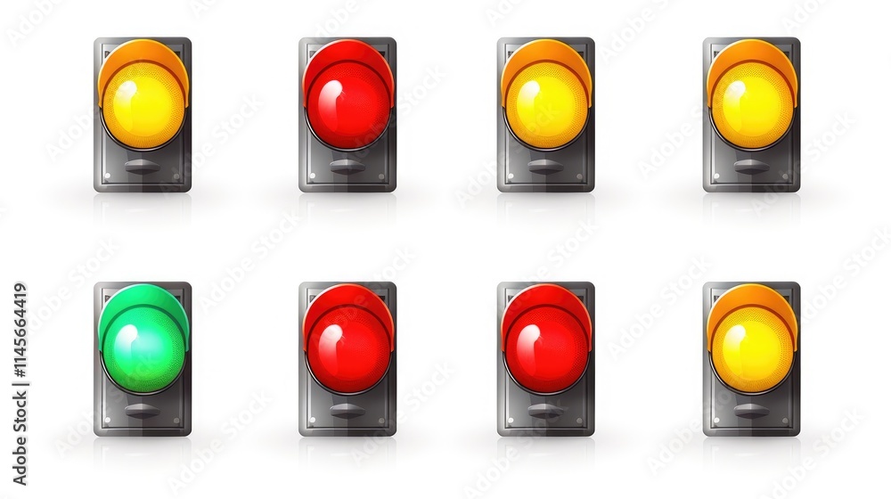 Varied traffic light symbols on a white background showcasing different ...
