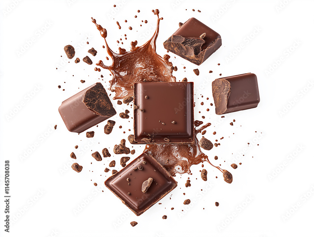 Foto de Stock High-Quality PNG Chocolate bar pieces falling on white ...