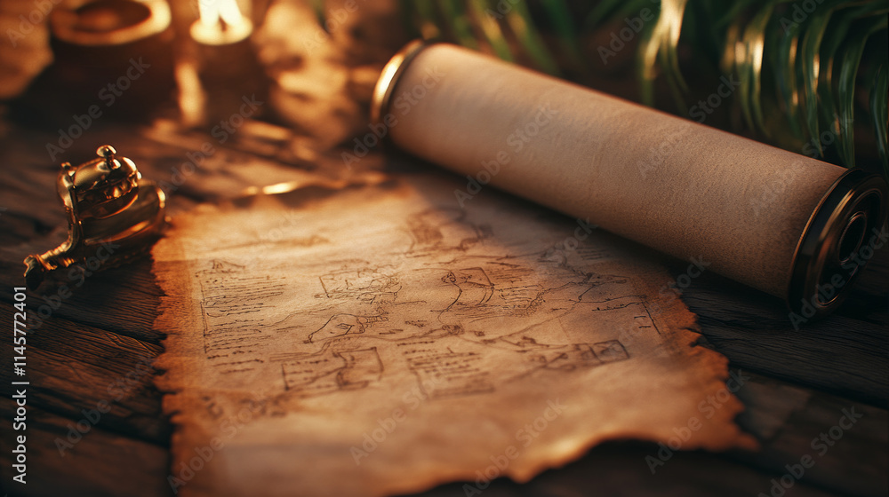 Realistic open parchment scroll isolated on transparent background ...