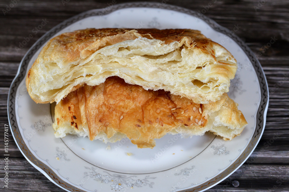 Pate stuffed with natural white cheese spread between layers, Pate is ...