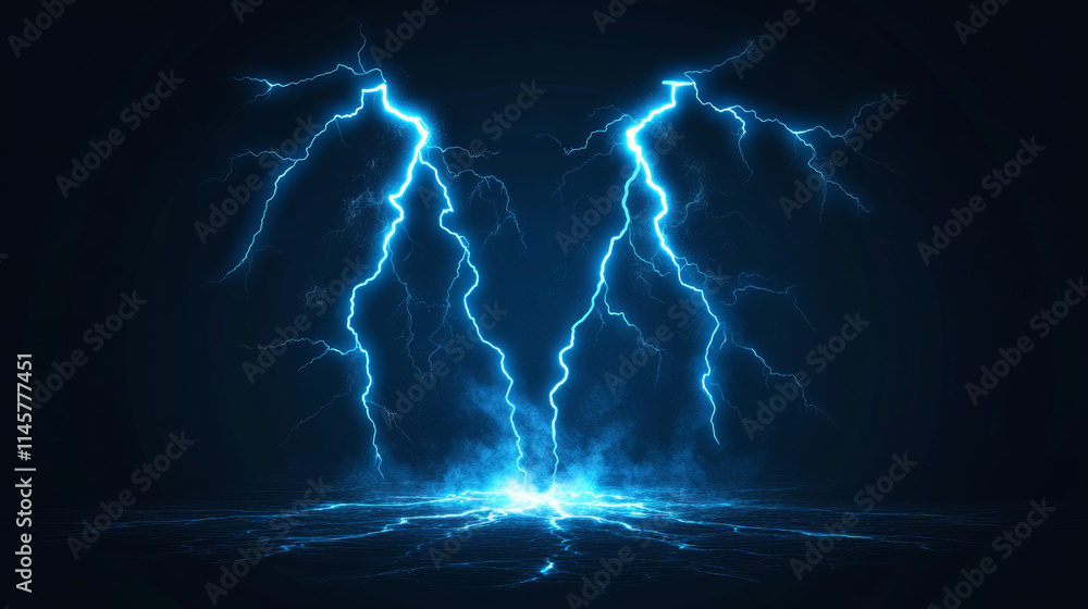 Lightning bolt hit into ground vfx effect. Blue electric or magic ...