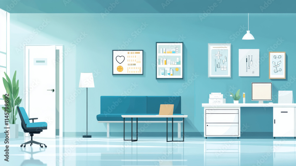 Medical office interior, empty clinic room with doctor stuff, hospital ...