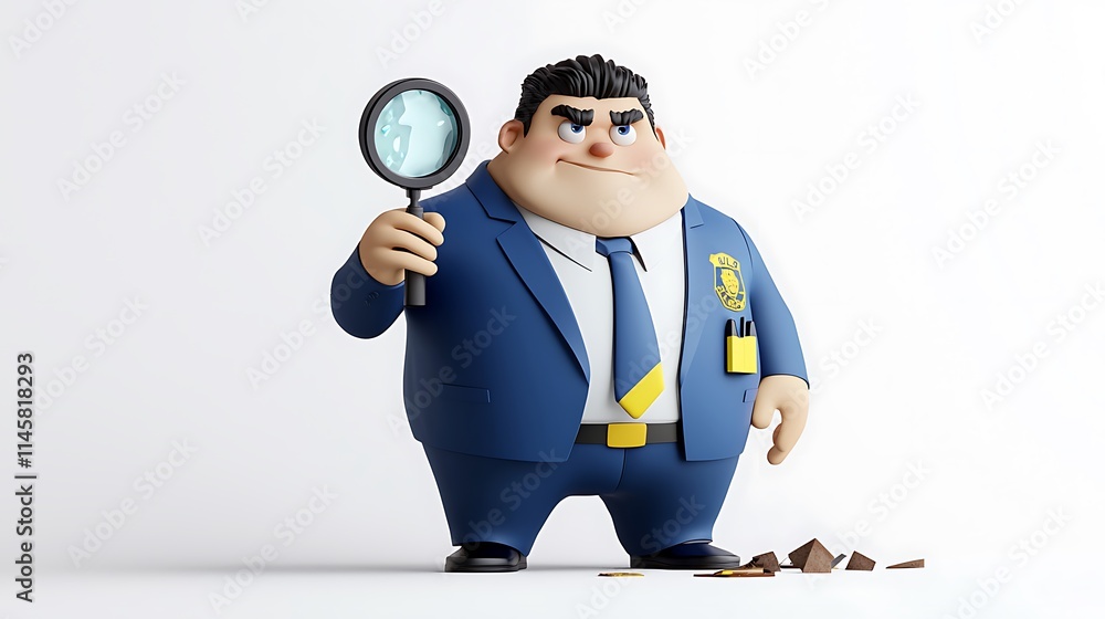 Cartoon Police Officer Investigating Crime Scene 3D Render Stock ...