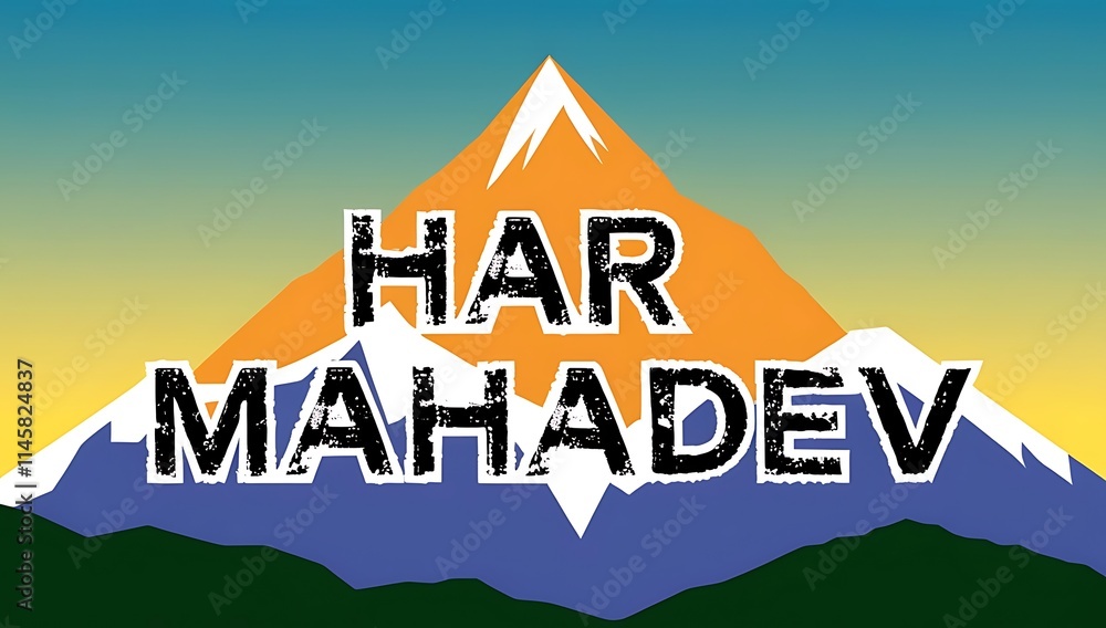 Har Mahadev over a majestic mountain range Stock Illustration | Adobe Stock