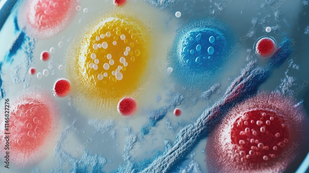 Bacterial colonies on selective agar plate showcasing diverse colors ...