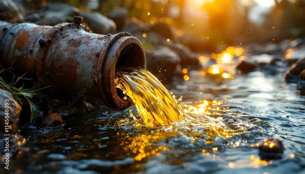 Oil seeps from a pipe into a stream, demonstrating the environmental ...