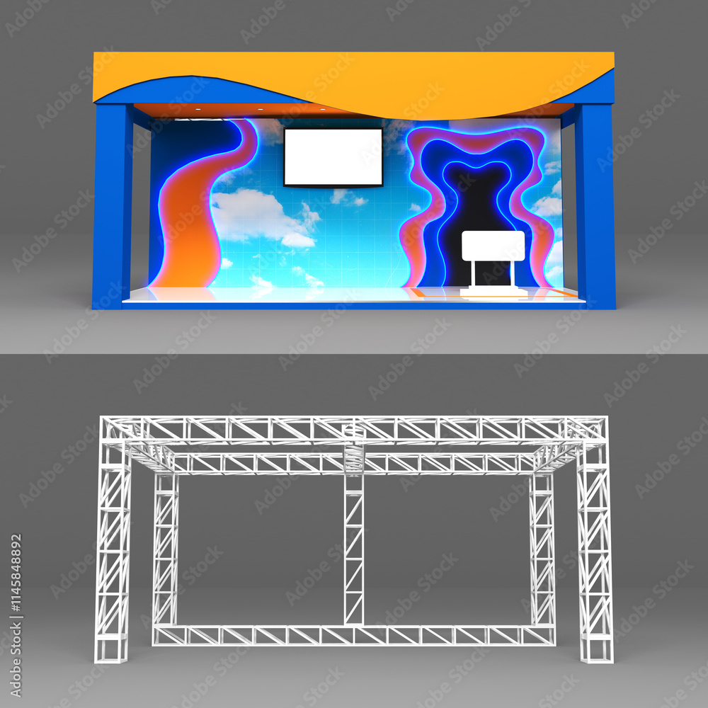 3d illustration stand booth 6x3 m with truss system rigging ...