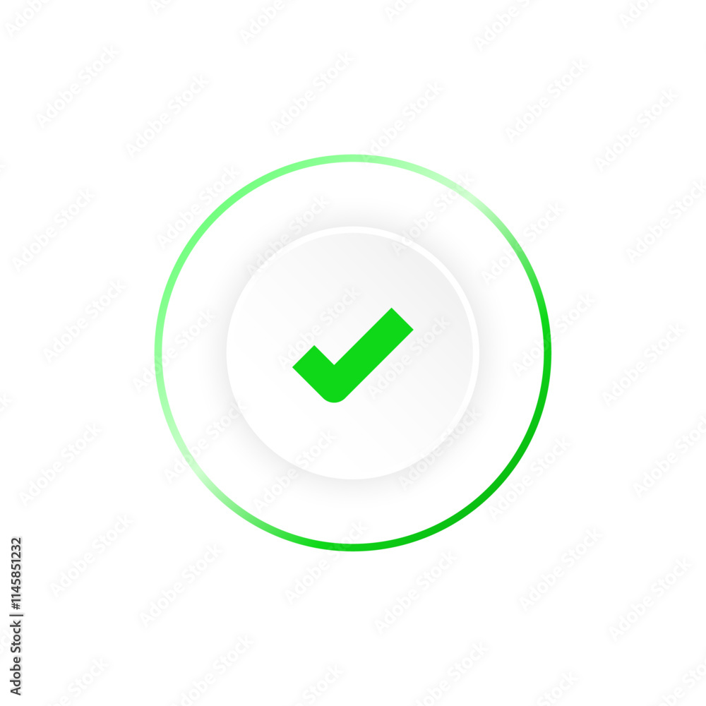 Elegant and modern flat illustration featuring a white circle with green check mark, with smooth ...